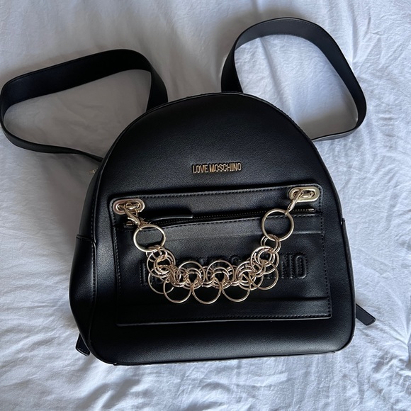Love Moschino | Bags | Love Moschino Backpack Black With Gold Chain ...